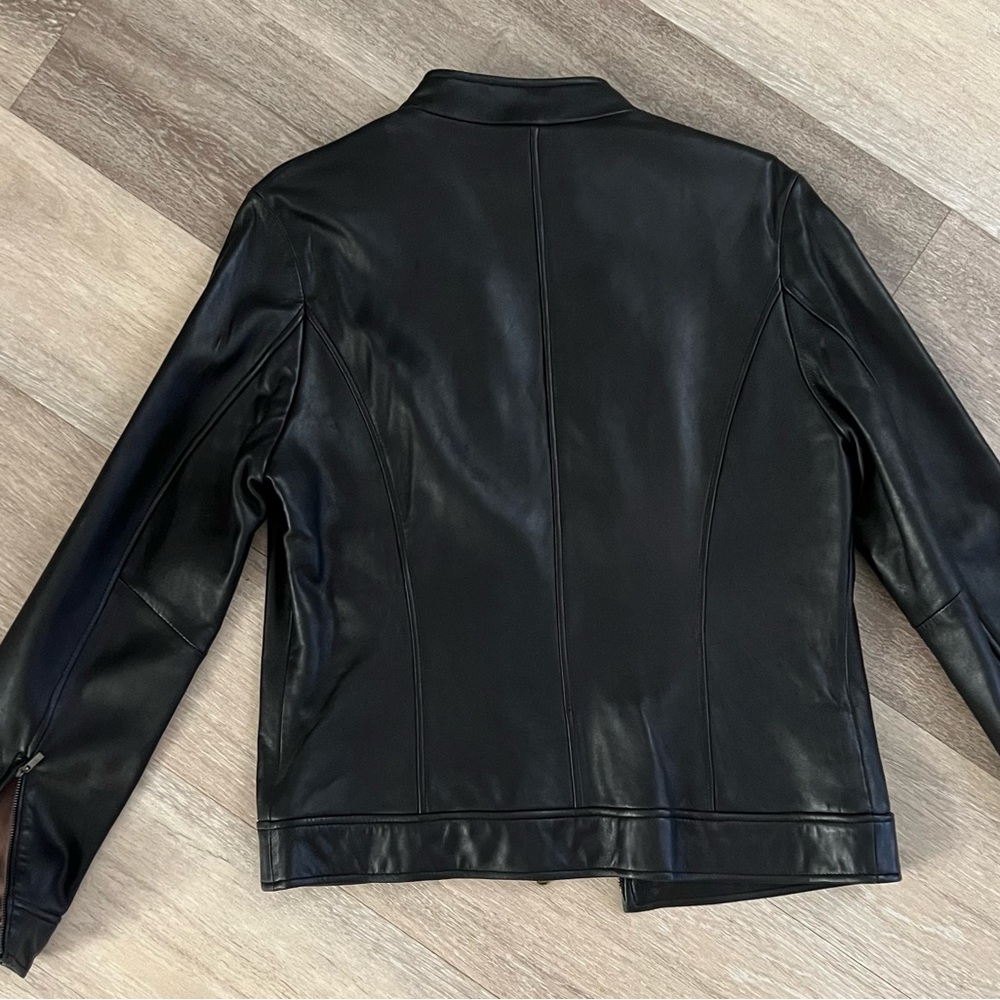 Nicole Miller Motorcycle Calf Skin Leather Jacket - Gem